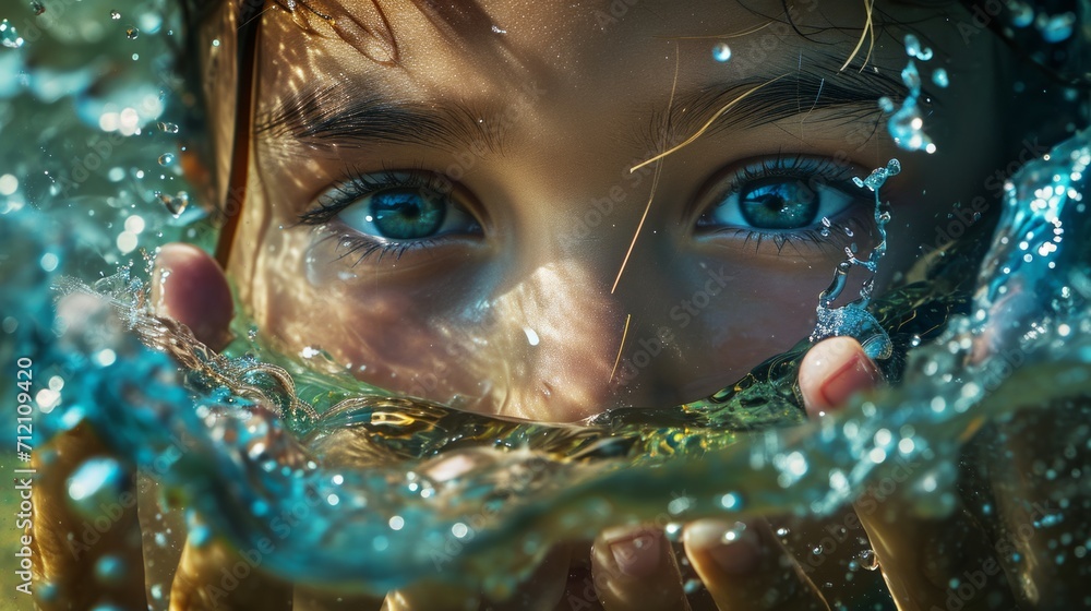Kid with water, world water day. Relationship between water, ecosystems ...