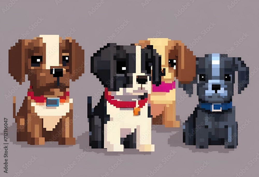 AI-generated illustration of pixel art puppies, showcasing a charming ...