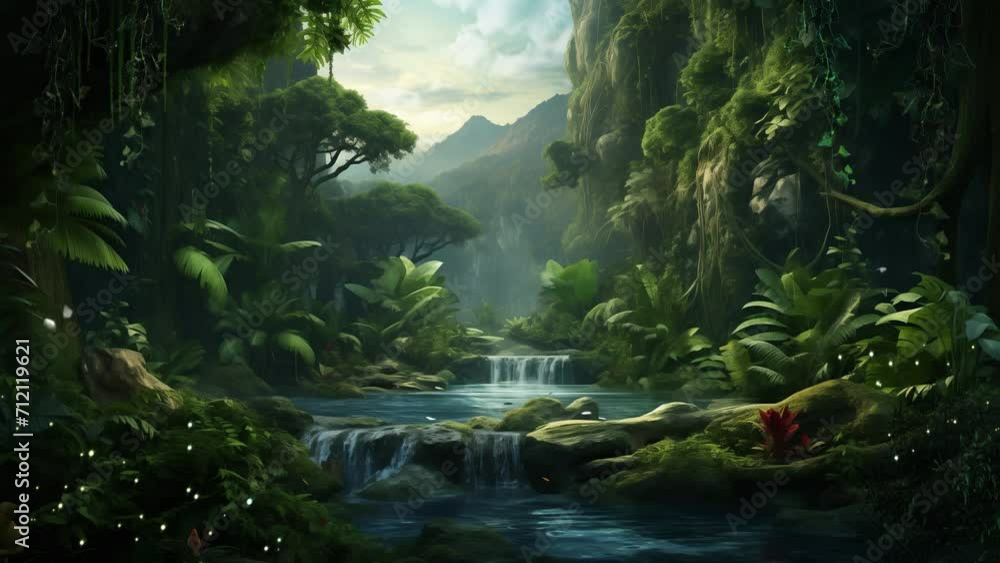 Southeast Asian rainforest with deep jungle fantasy. seamless looping ...