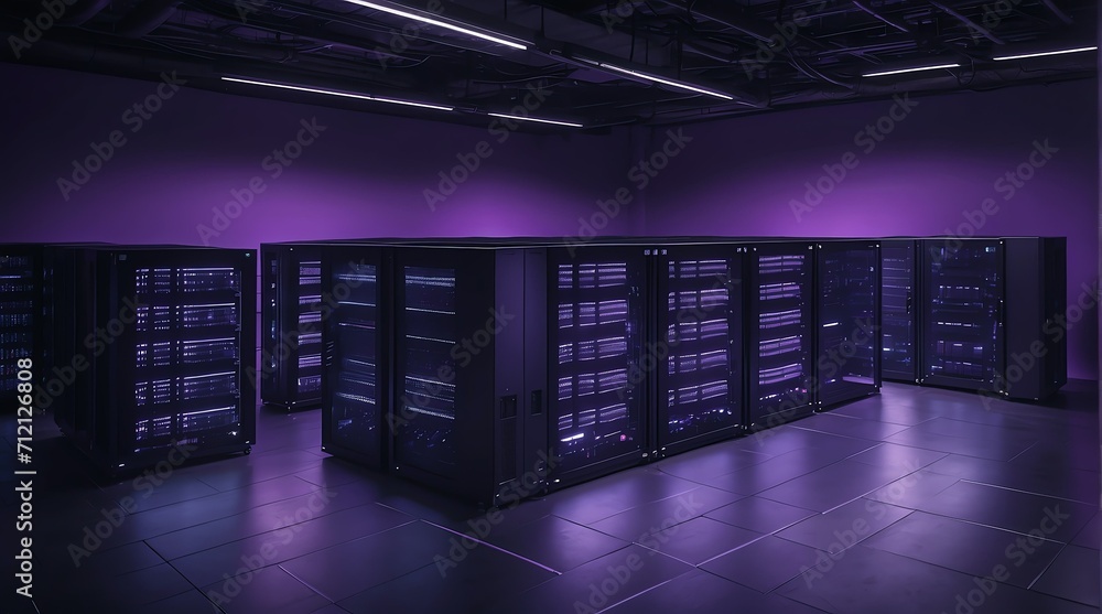 Top aerial view of big data center with rows of server racks in a ...