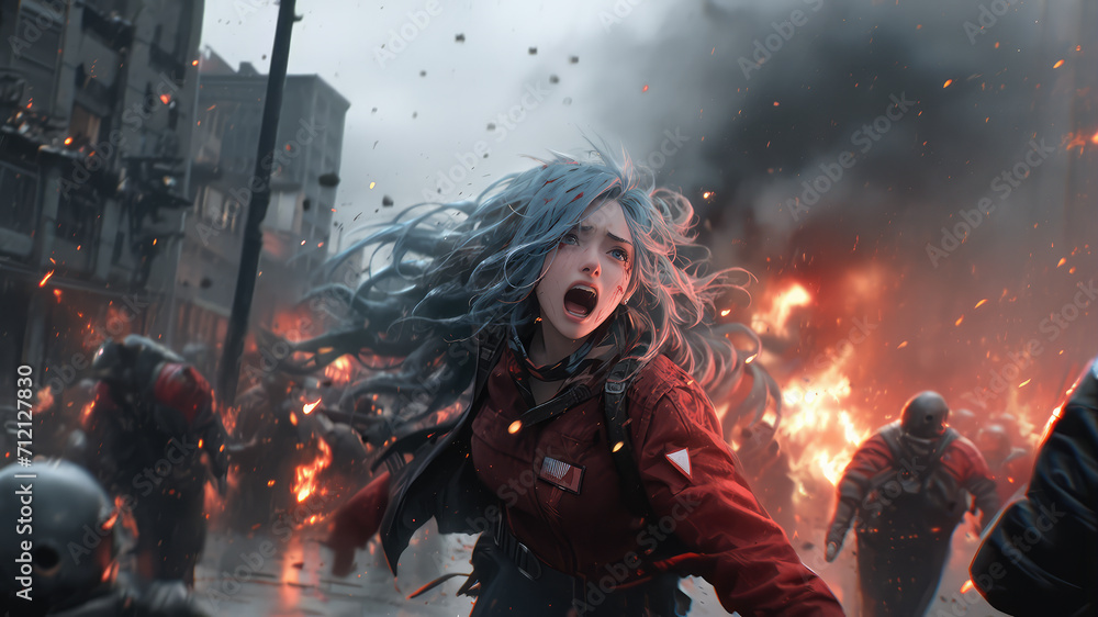 Female anime character in a cinematic illustration Stock Illustration ...