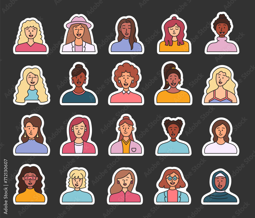 Women avatars. Sticker Bookmark. Portrait of casual female with ...