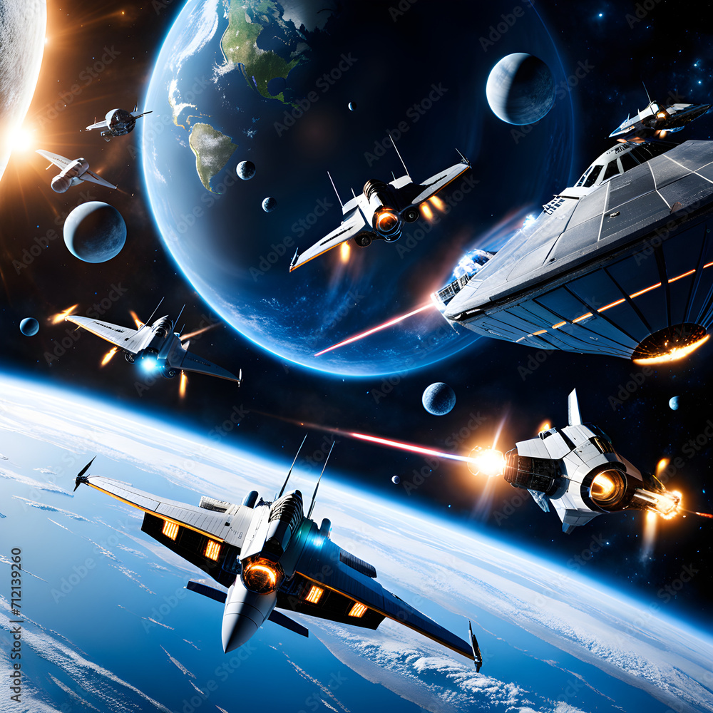 In the epic battle of spaceships near the planet, two powerful forces ...