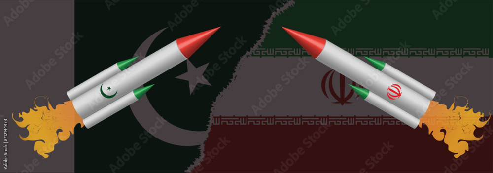 Pakistan and Iran under war, Pakistan and Iran flag with missile, Iran ...
