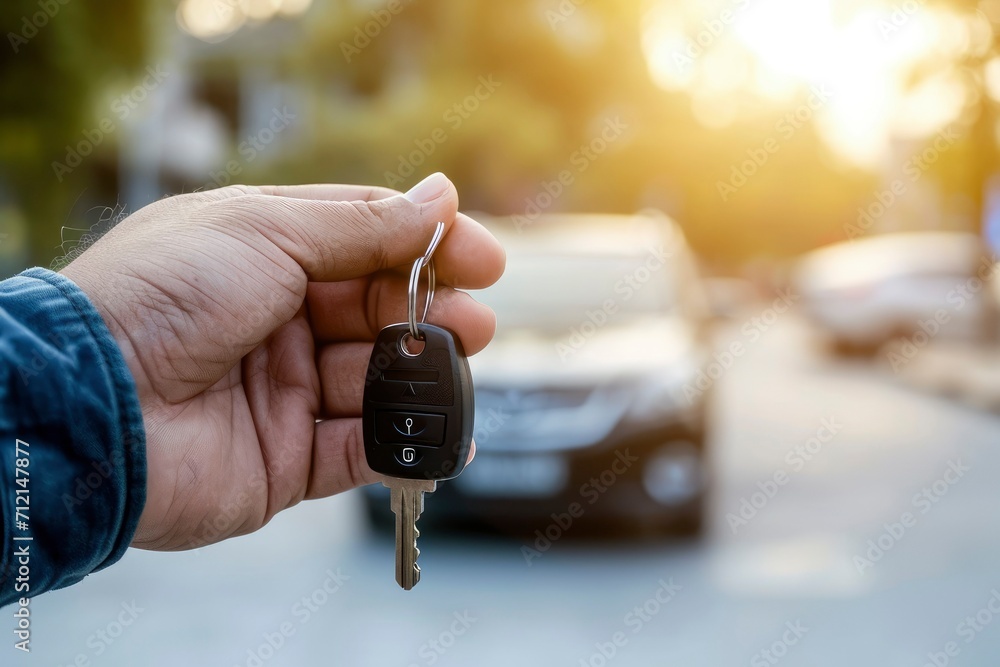 Hand holding keys. A hand holding a car key, symbolizing the connection ...