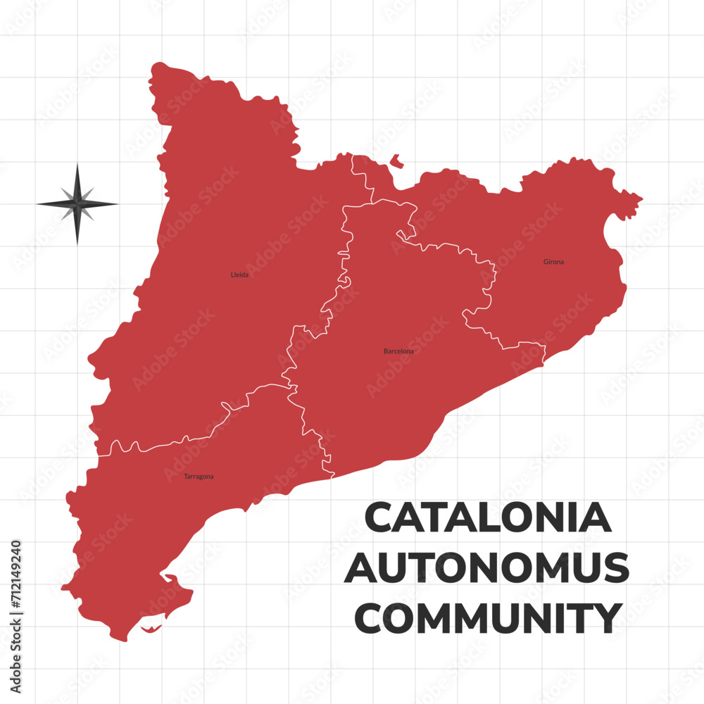 Catalonia Autonomus Community map illustration. Map of the Region in Spain Stock Vector | Adobe ...