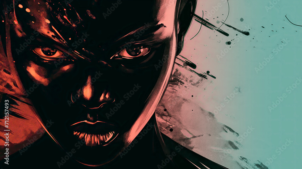 Graphic of a Red-Tinted Face of a Black Person with Clenched Lips ...