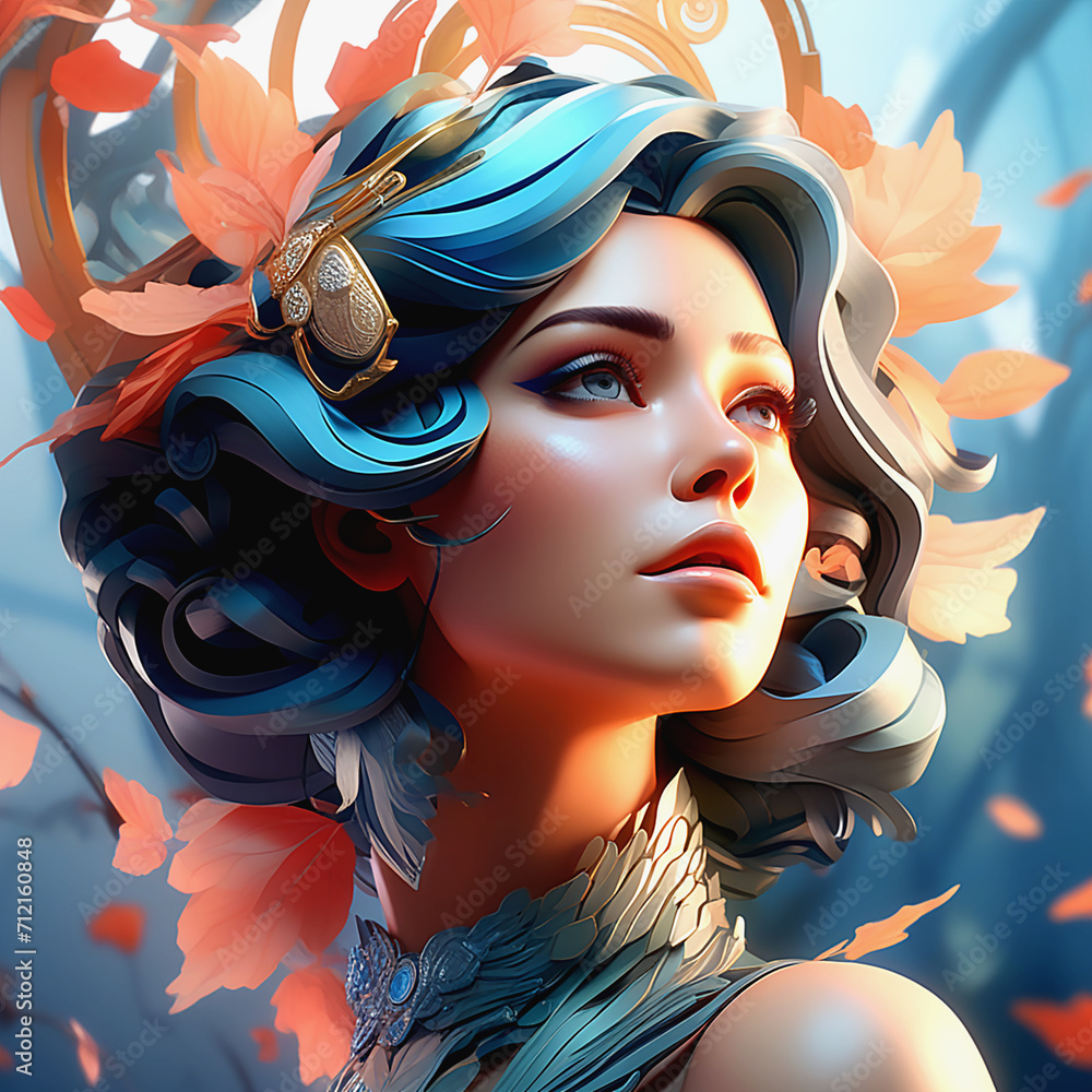 Portrait of a young sexy woman with brone, gray, and mint hair color ...