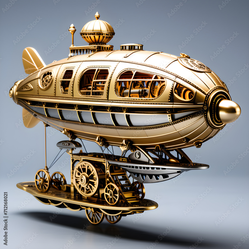 Extremely accurate mechanized retro steampunk zeppelin model with a complicated structure and ...
