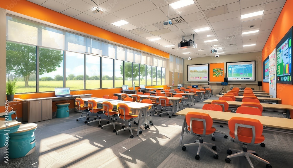 scenes of modern classrooms, Feature a forward-thinking educational environment with scenes of ...