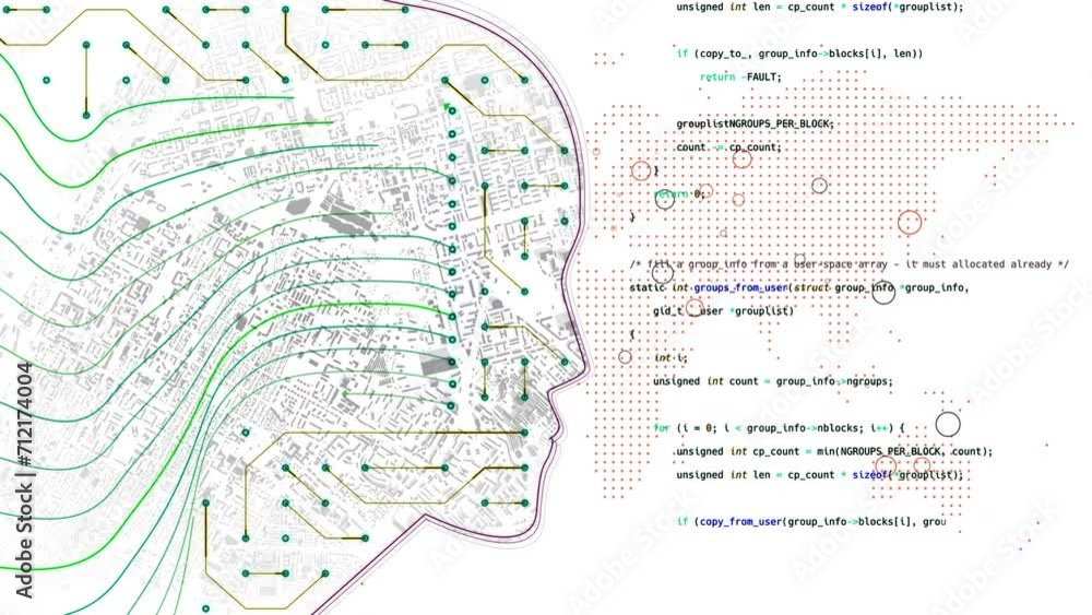 Artificial intelligence motherboard circuit head. Brain. Thinking ...