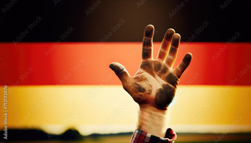 The hand of a worker, raised up. Symbol of solidarity on the German ...