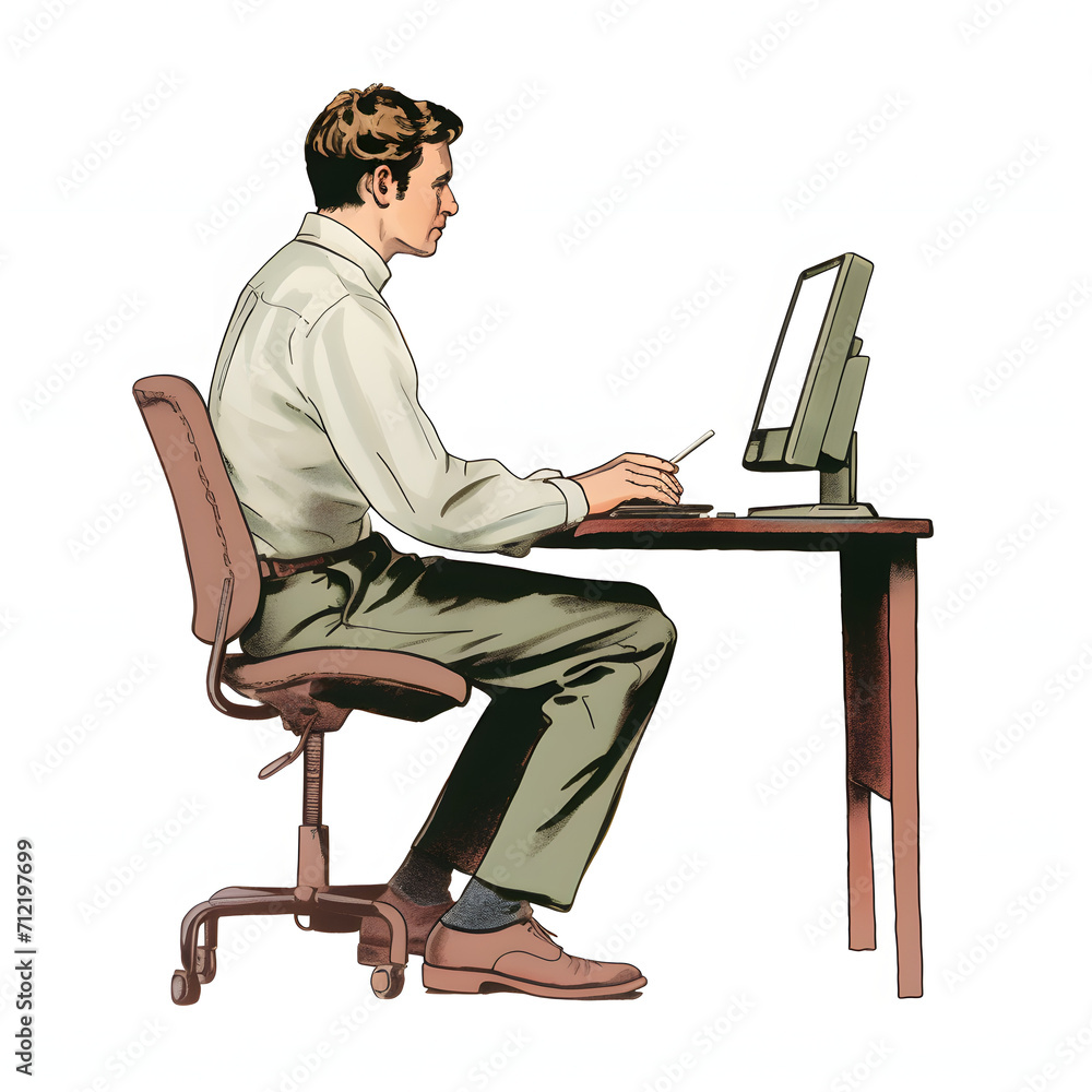 Individual in a posture slouching over a computer (poor posture ...