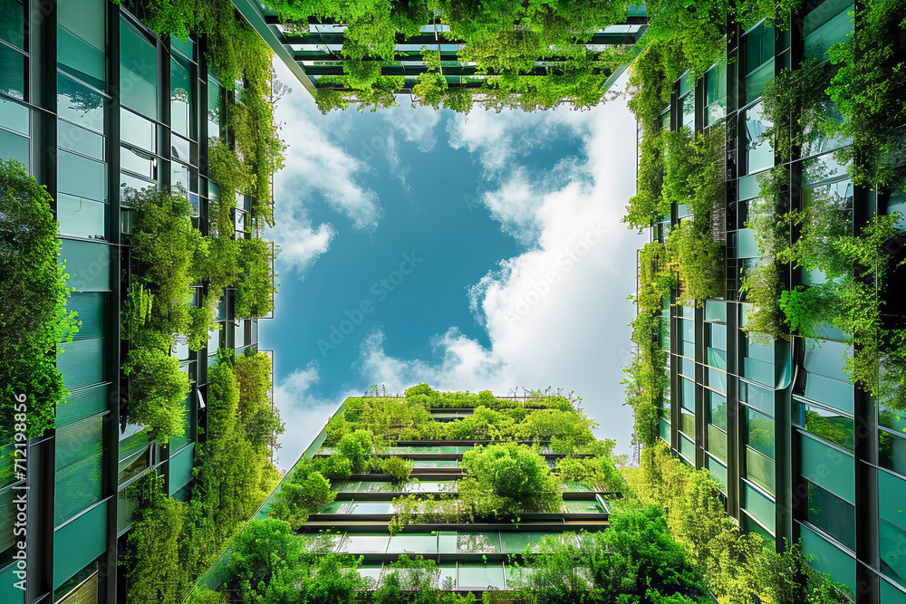 Green modern urban backdrops with sustainable buildings and ...