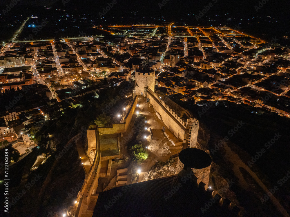 Castillo de Castalla de noche a vista de drone Stock Photo | Adobe Stock