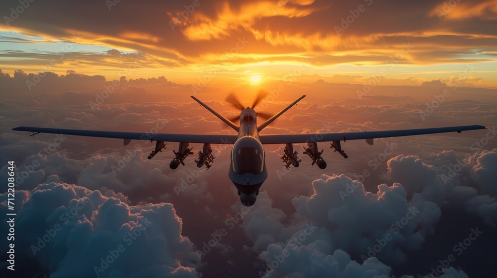 Unmanned Aerial Vehicle UAV Soaring in a Sky Military Drone ...