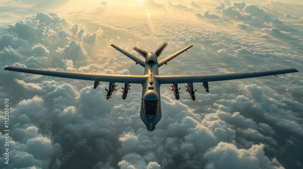 Unmanned Aerial Vehicle UAV Soaring in a Sky Military Drone ...