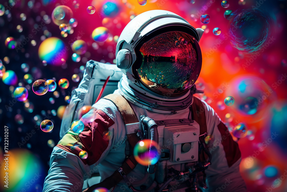 Generative AI picture of astronaut spaceman woman do space walk working ...