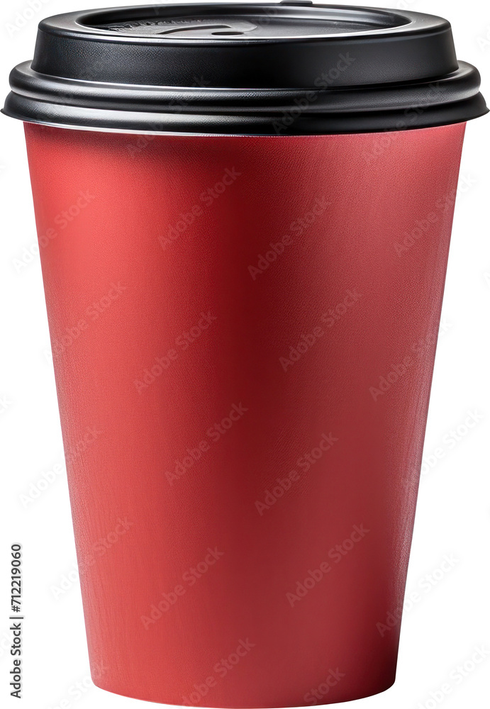 Takeaway red paper coffee cup with sleeve isolated cutout on ...