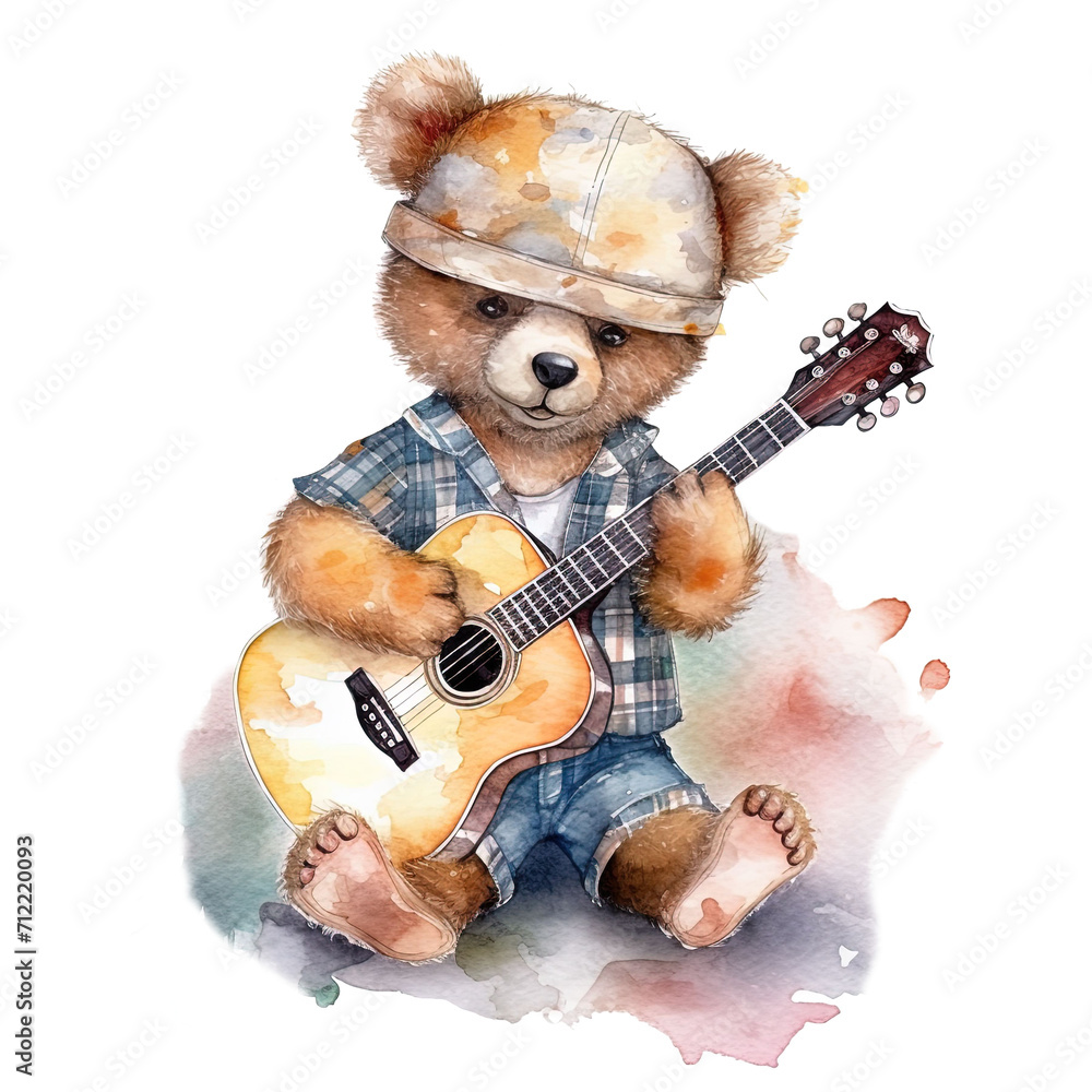Little bear playing guitar on transparent isolate, little bear series ...
