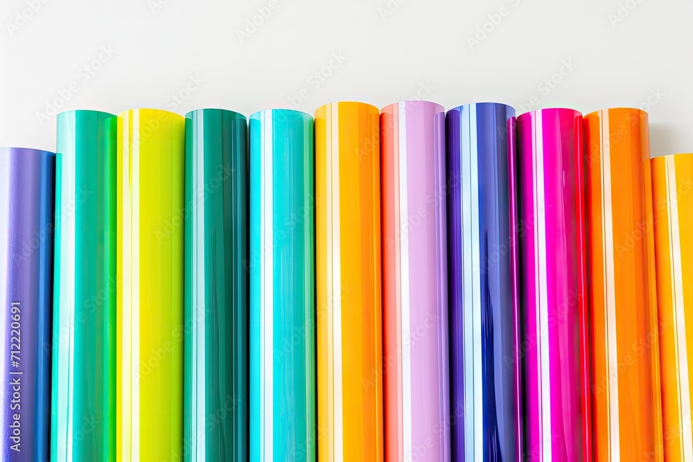 Rainbow colored vinyl car wrapping rolls isolated on white background ...