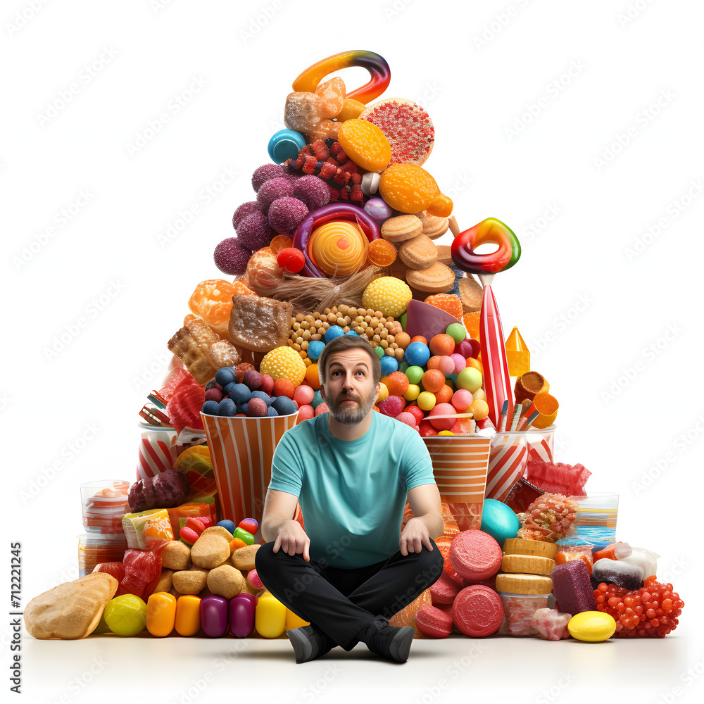 Person with a lot of candy and sweets, indicating unhealthy eating ...
