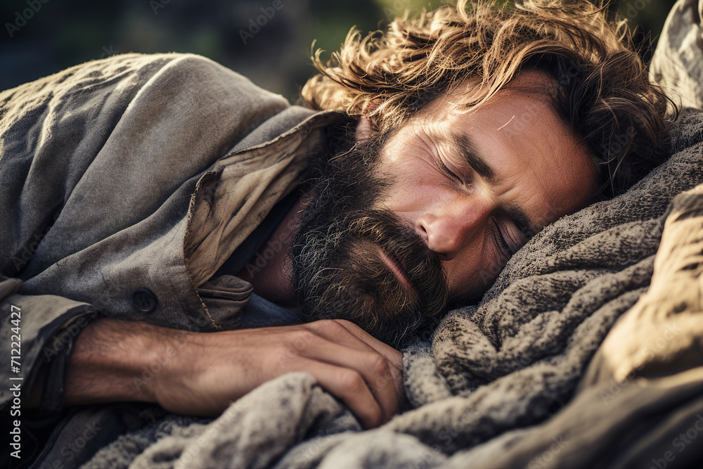 Generative AI picture of desperate homeless person man woman child poor ...