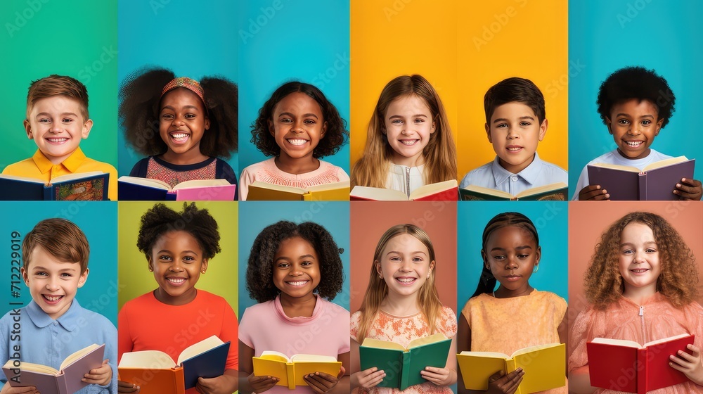Joyful Multi-Ethnic Children Engrossed in Reading Books, A Vibrant ...