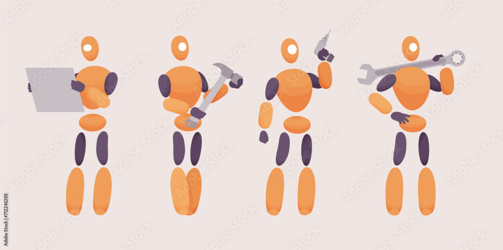 Embodied AI, computer repair technician with tools, abstract male ...