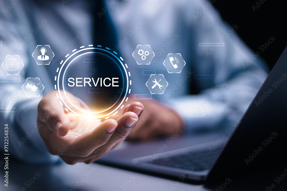 Technical support customer service business concept. businessman use ...