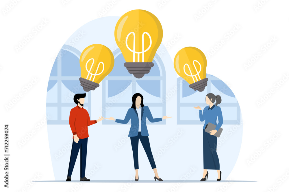 smart businessman teaming up with office workers to share light bulb ...