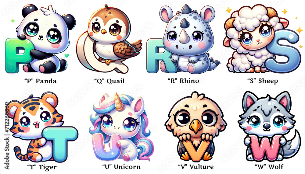 Cute Animals Alphabet For Kids Learning. Zoo Alphabet Clipart 03 Stock ...