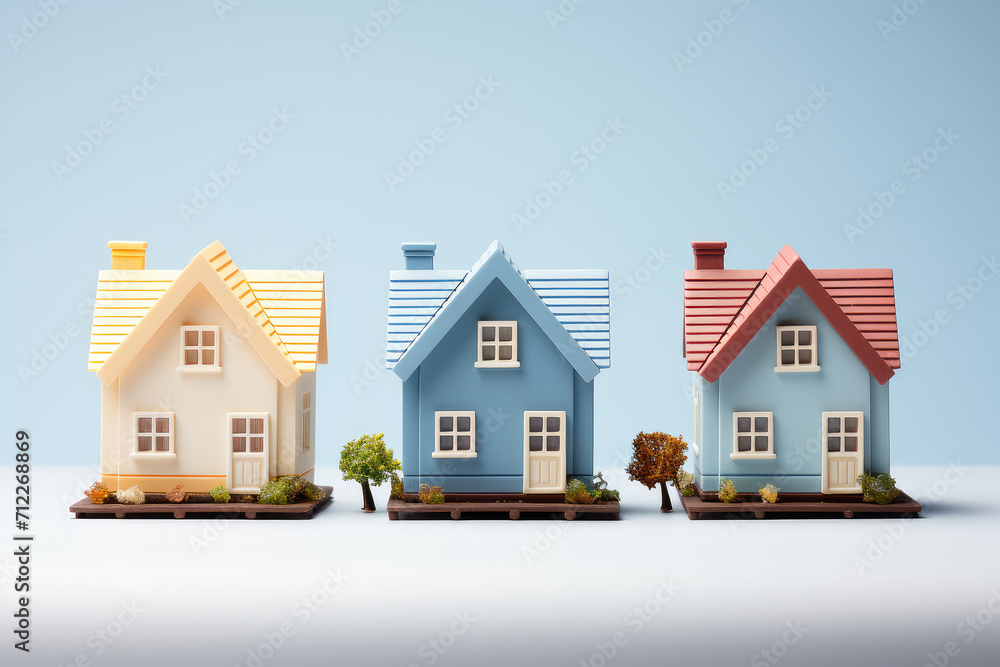 Row of Cartoon Miniature House Models extreme closeup. Generative AI ...