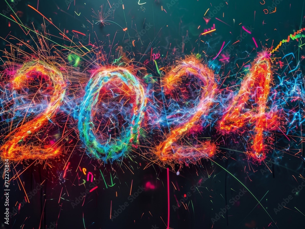 2024 Writing Lettering New Years Celebration Sparklers Fireworks Background Wallpaper Image