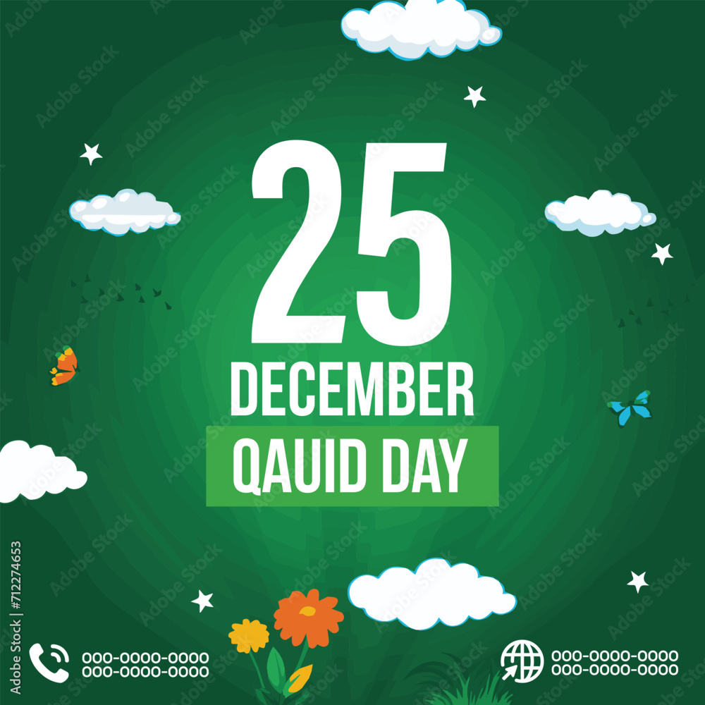 Vetor de 25 december pakistan day flyer with social media banner or ...