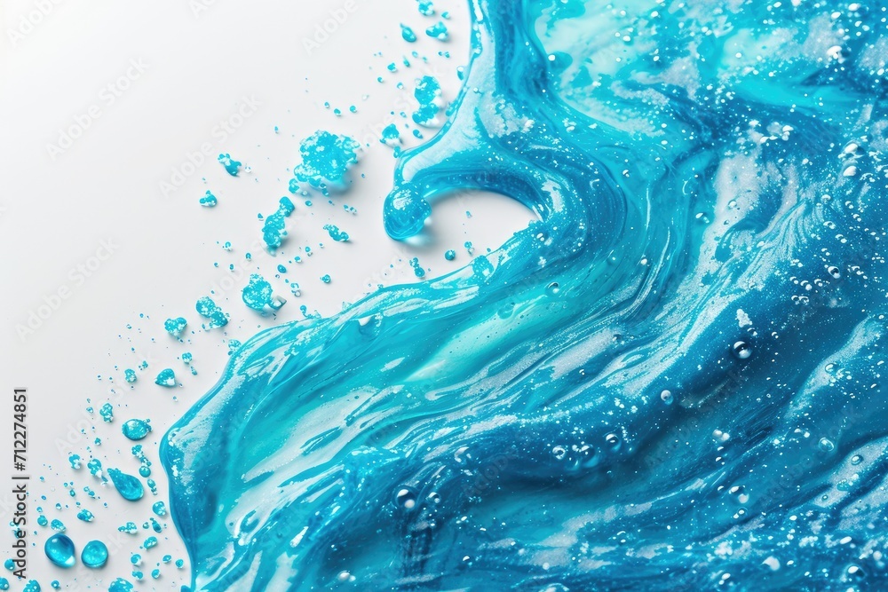 Top view close up of blue shower gel with scrub grain on white ...