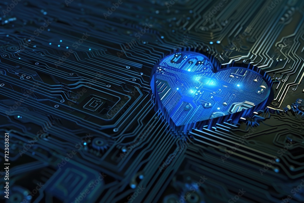 The Powerful Symbol Of A Blue Heart-Shaped Cpu Representing The ...