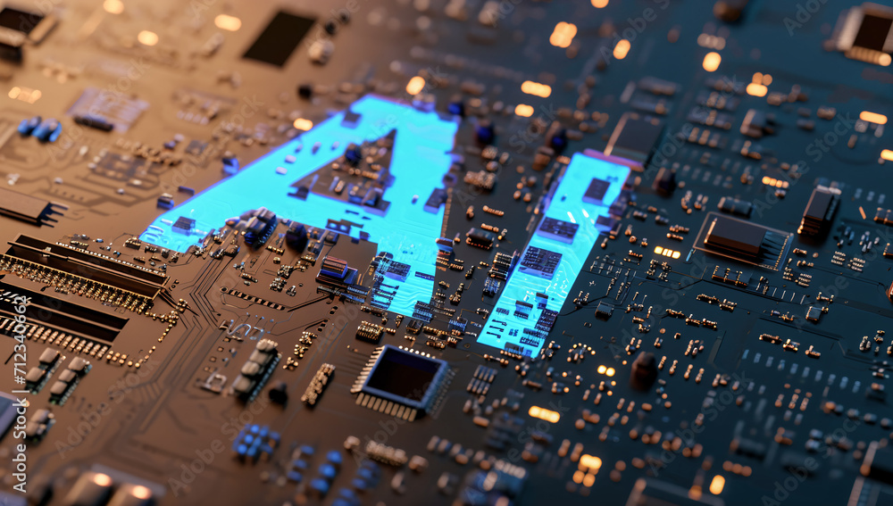 Artificial intelligence micro chip with text on chip,close-up of ...