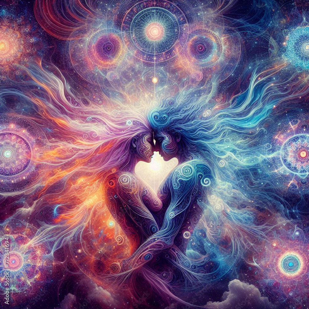 Twin flame couple. Soulmates. The concept of magical, esoteric, tantric ...