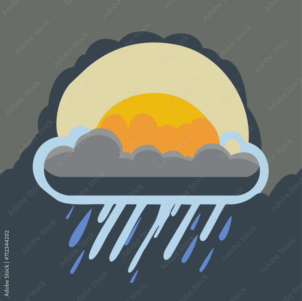 cartoon clouds with rain, sun cold weather in summer. illustration ...