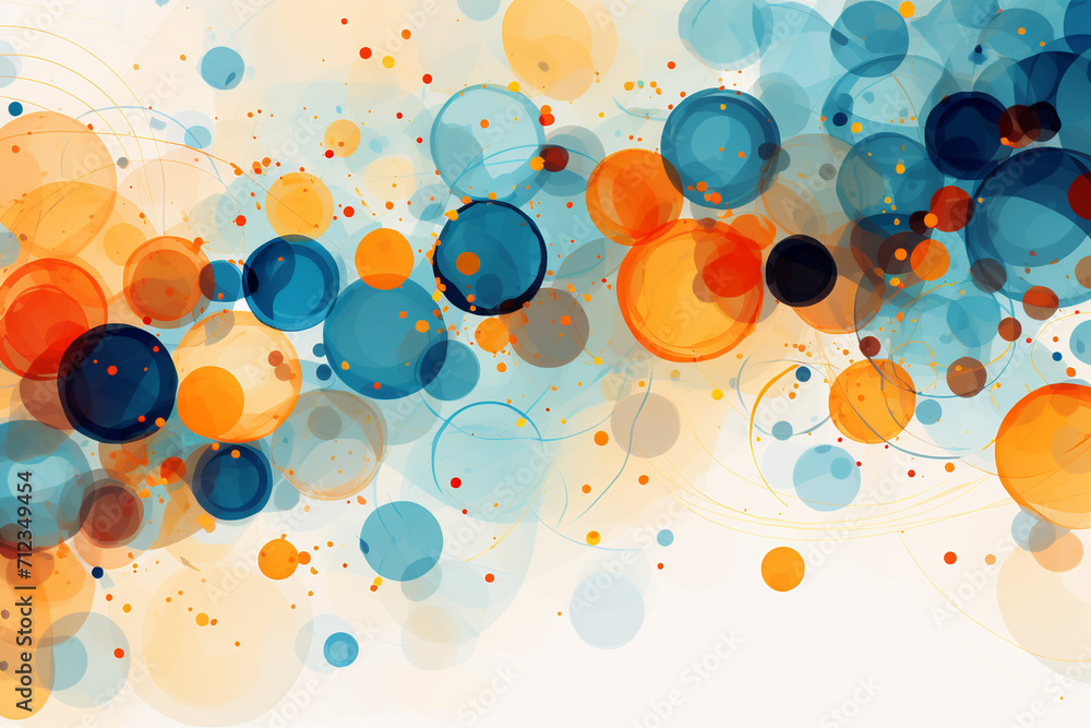 Bright orange and blue circles arranged in a dynamic pattern, creating ...