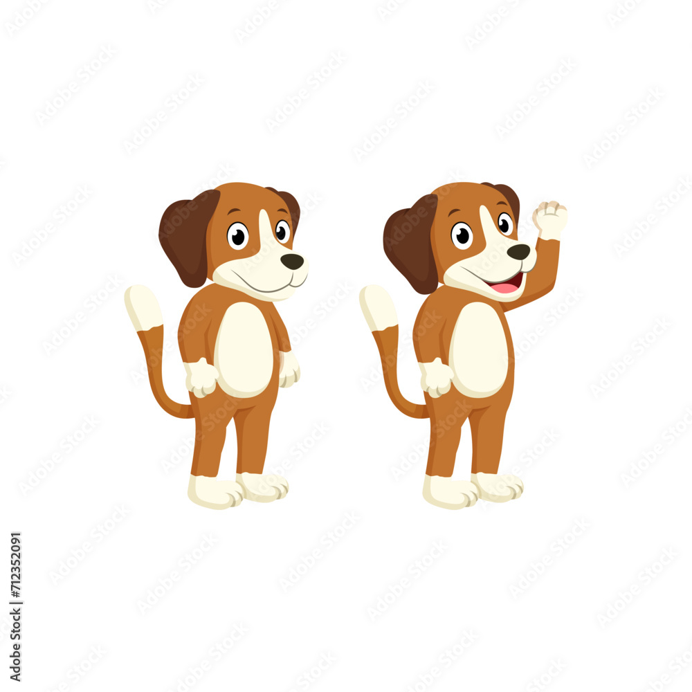 Cute Brown and White Dog Cartoon Character Set. Dog Standing and Waving ...