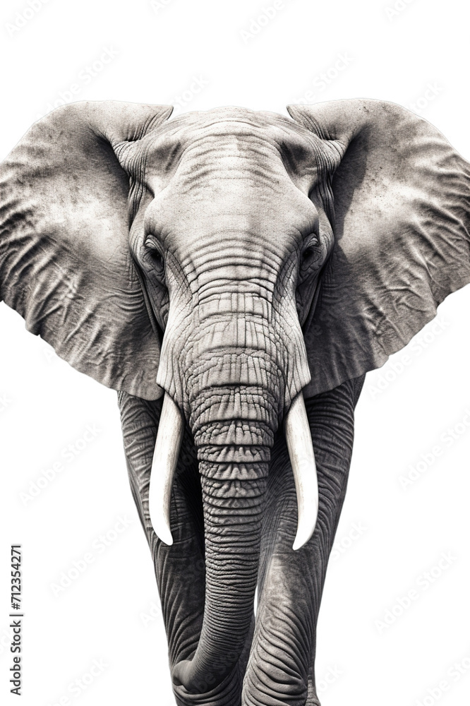 Elephant hand drawn realistic style on transparent background. Stock ...