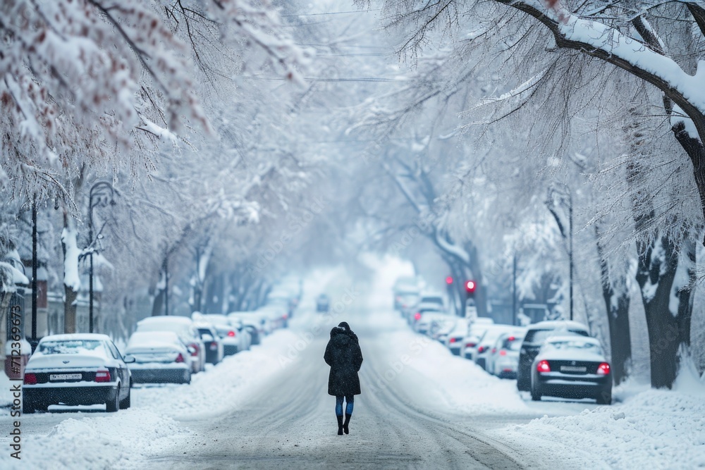 In the midst of an abnormally cold winter, the frozen street exudes an ...