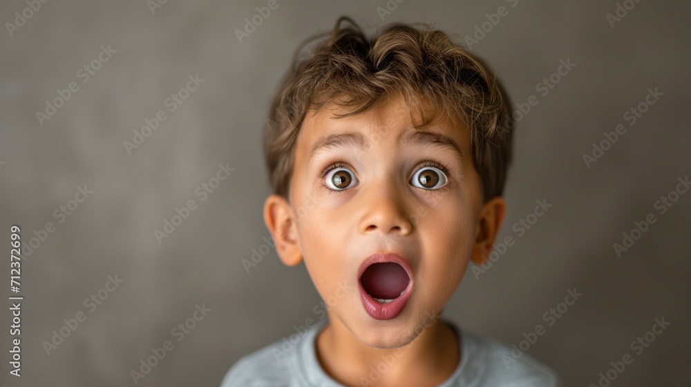 Surprised, shocked or startled four year old preschool caucasian boy in ...