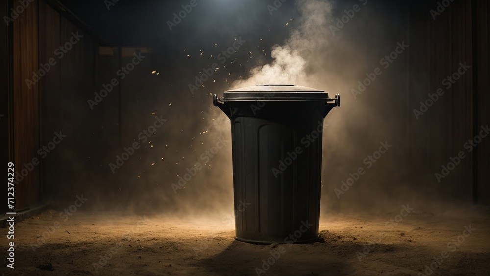 Cinematic black trash can view with a chiaroscuro lighting techniques ...