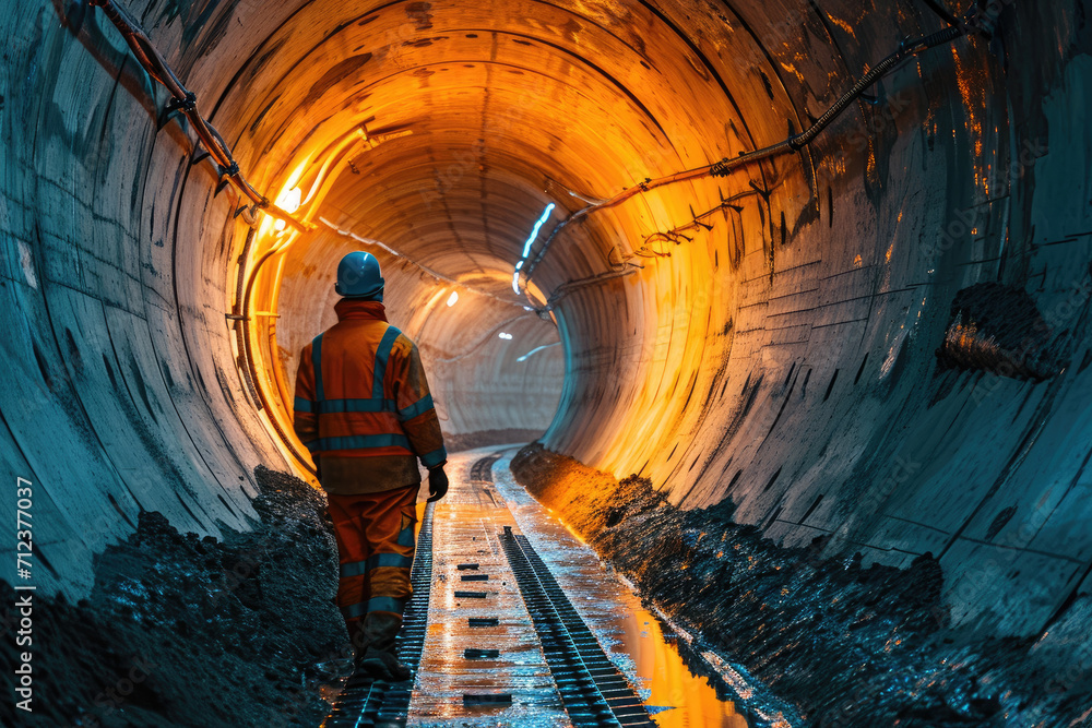 Deep construction Underground tunnel construction with industrial ...