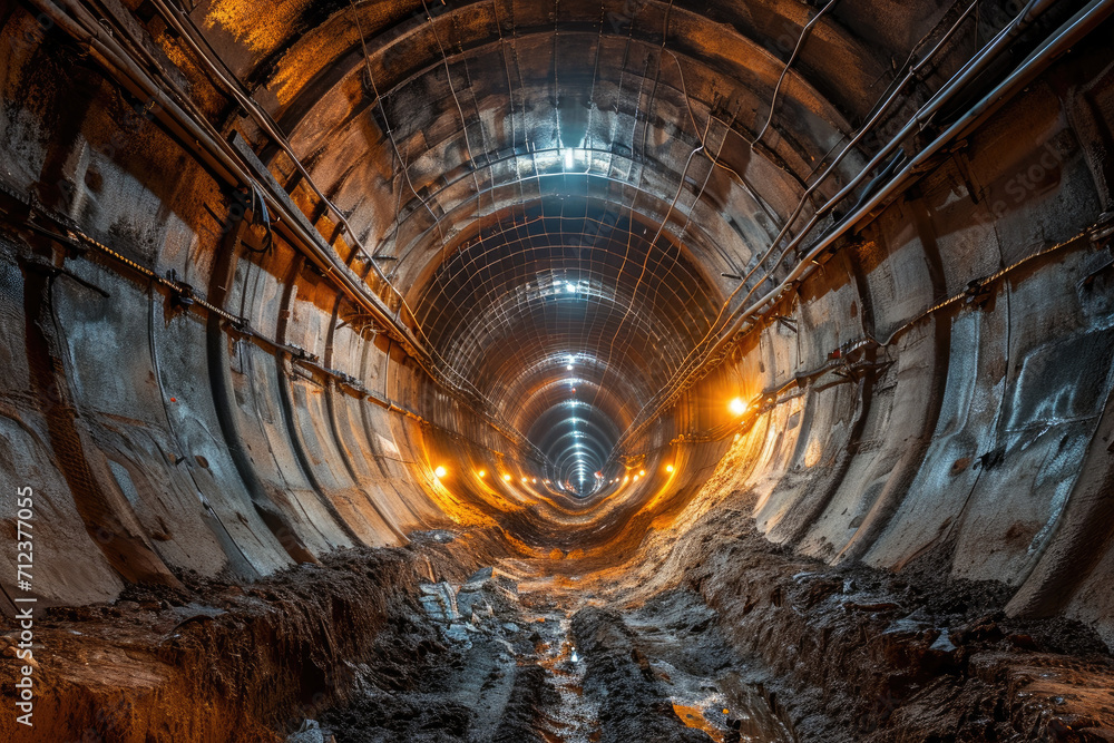 Deep construction Underground tunnel construction with industrial ...