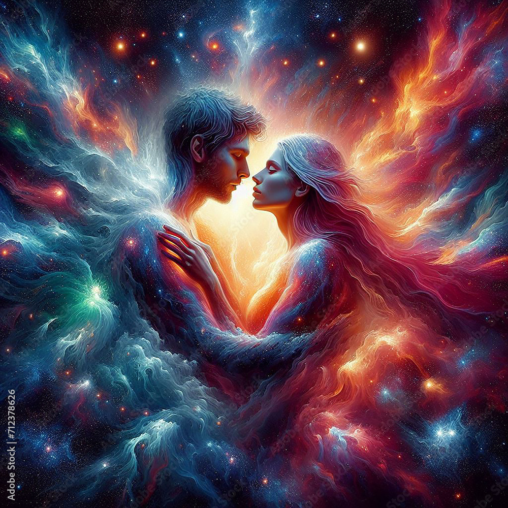 Twin flame couple. Soulmates. The concept of magical, esoteric, tantric ...