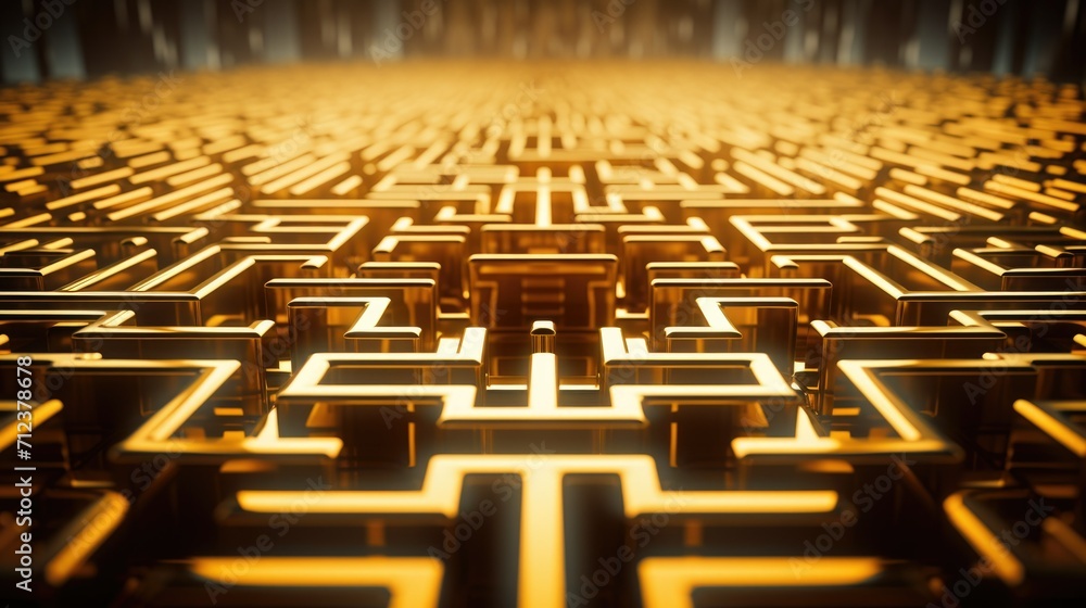 A striking image of an intricate golden maze with a deep focus on a ...